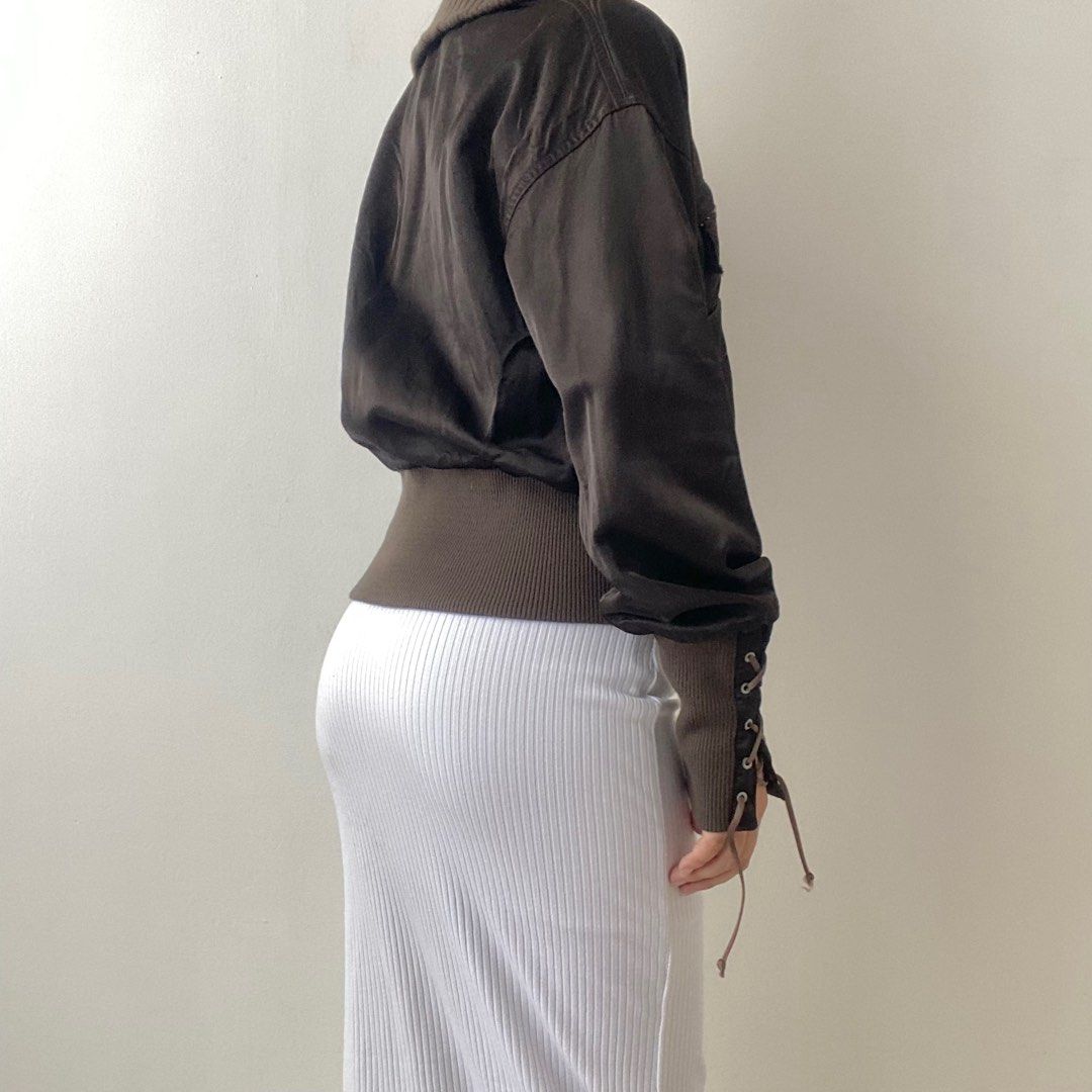 Biscote cocoa brown satin jacket, Women's Fashion, Coats, Jackets and ...