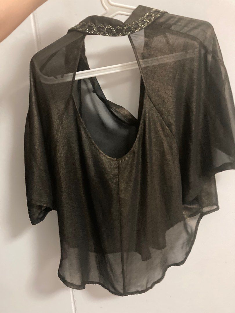 Black Gold Translucent Blouse, Women's Fashion, Tops, Blouses on Carousell