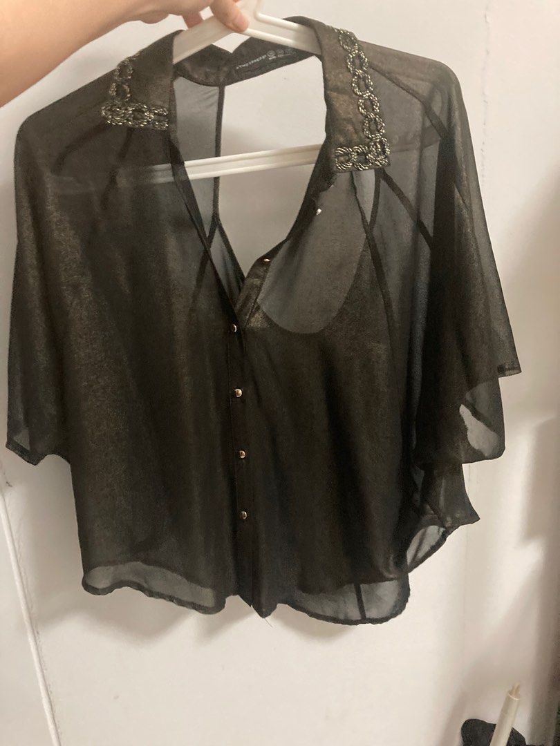 Black Gold Translucent Blouse, Women's Fashion, Tops, Blouses on Carousell