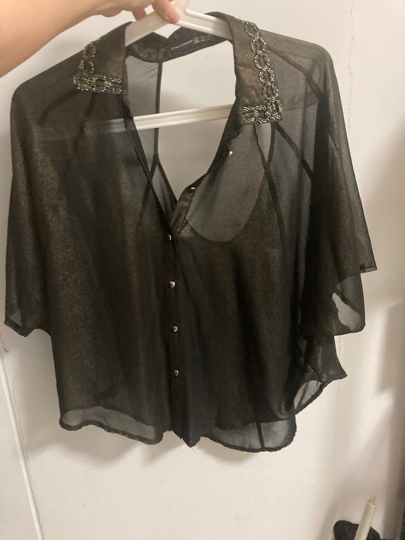 Black Gold Translucent Blouse, Women's Fashion, Tops, Blouses on Carousell