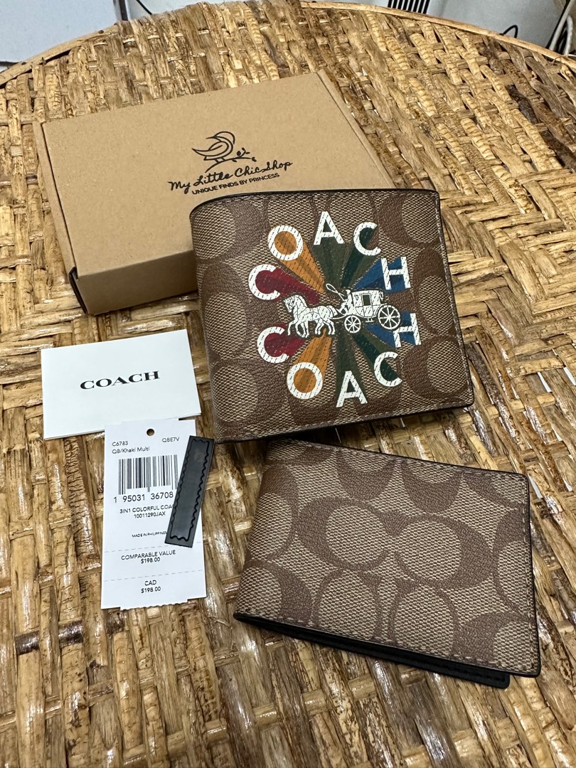 coach 3 in 1 mens wallet in signature canvas w rainbow print, Men's ...