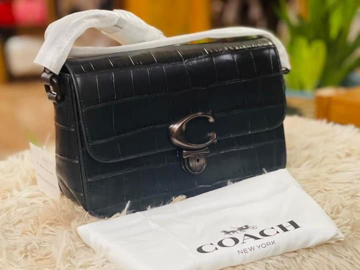Coach Embossed Croc Studio Shoulder Bag Black, Luxury, Bags & Wallets ...