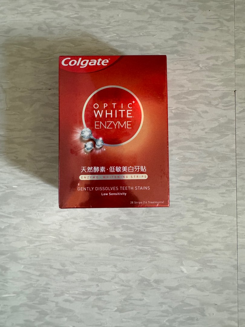 全新 未開封Colgate-optic white ENZYME 低敏感美白牙貼, 美容＆個人護理, 健康及美容 - 口腔護理 - Carousell