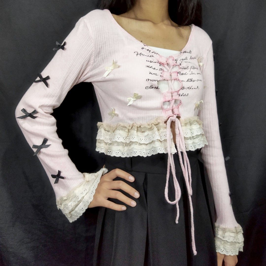 Coquette Ribbon Top, Women's Fashion, Tops, Blouses on Carousell