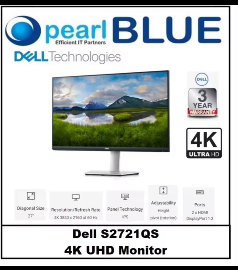 Dell S2721QS 27 Inch 4K UHD IPS Ultra-Thin Bezel Monitor, Computers ...