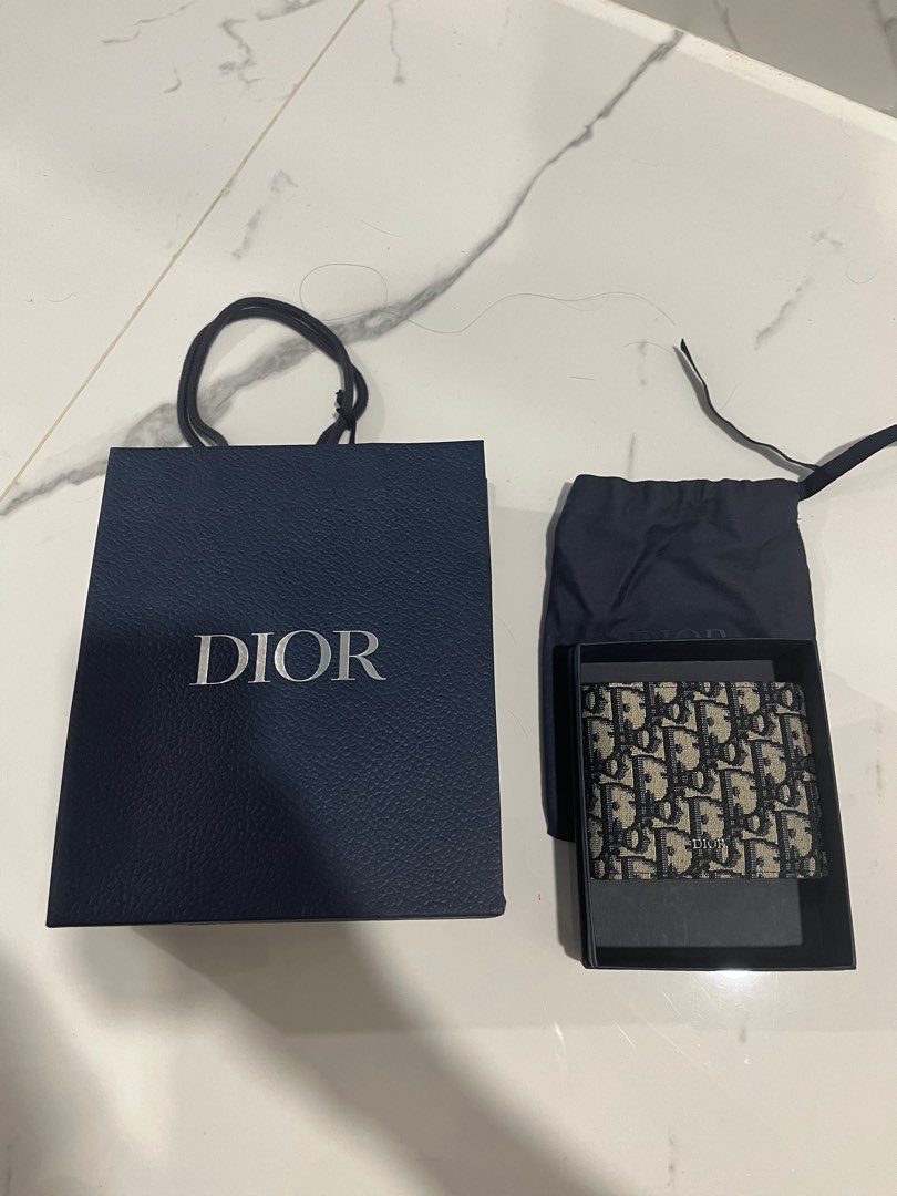 Dior Mens compact wallet in beige and black dior oblique jacquard ...