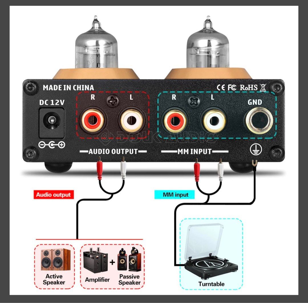 Douk Audio Tube MM Phono Preamplifier Amplifier T3 Pro with two 5654W ...