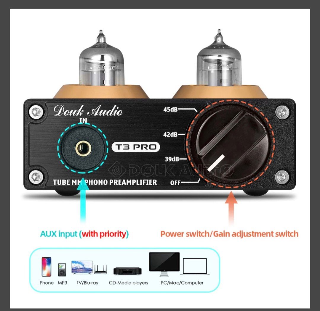 Douk Audio Tube MM Phono Preamplifier Amplifier T3 Pro with two 5654W ...
