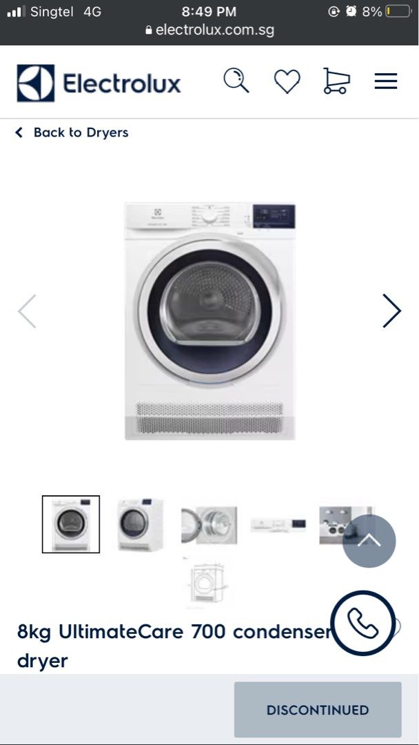 Electrolux 8kg condenser dryer EDC804CEWA, TV & Home Appliances ...