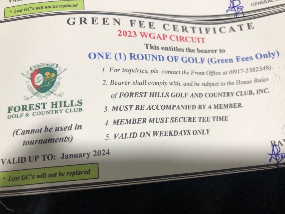 Forest Hills Green Fee vouchers, Sports Equipment, Sports & Games, Golf ...
