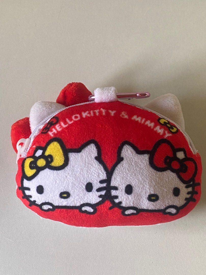 Hello kitty head ~ hk & mimmy plush toy with storage & carabiner ...