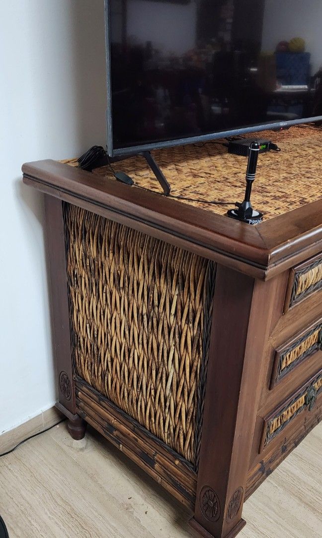 Indonesia Balinese Style TV Console with 3 Drawers, Furniture & Home ...