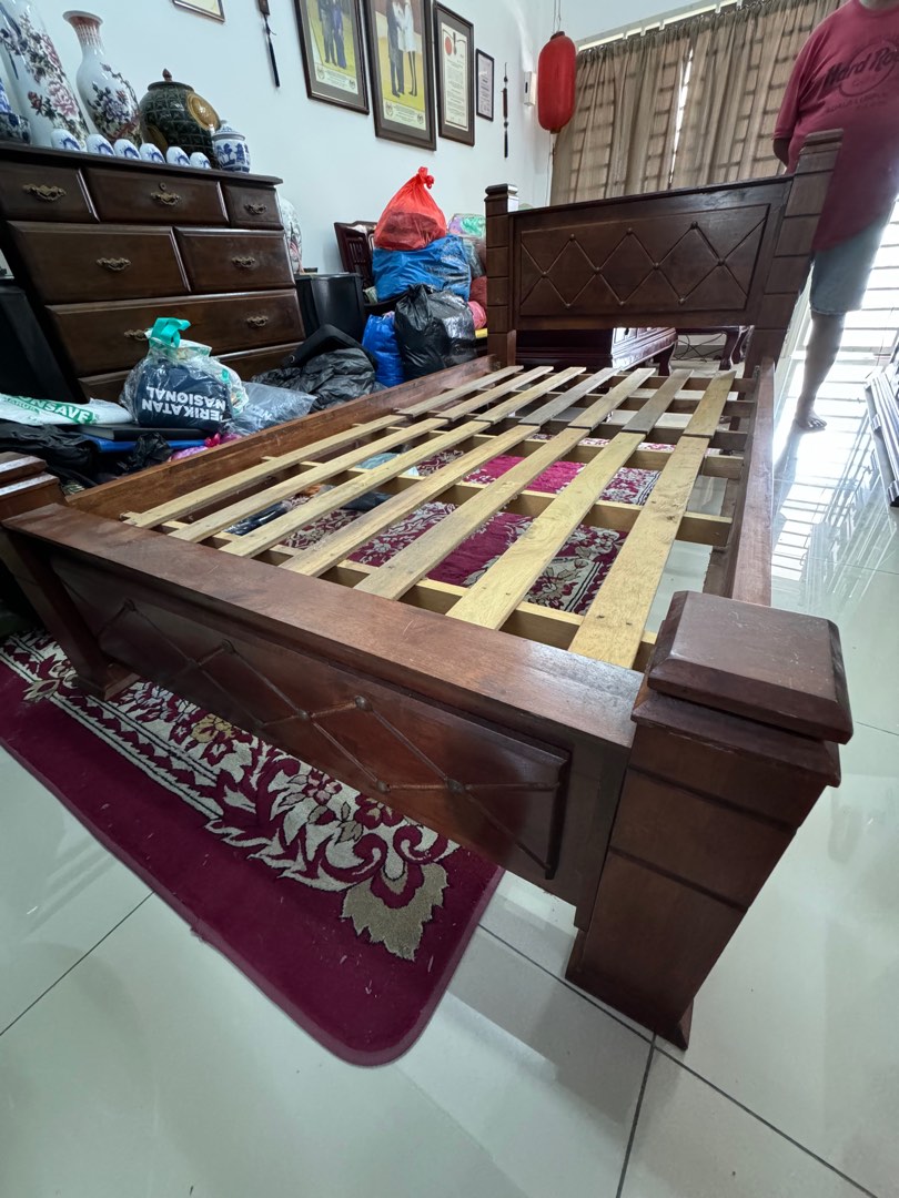 Katil Kayu Jati (Super Single), Furniture & Home Living, Furniture, Bed ...