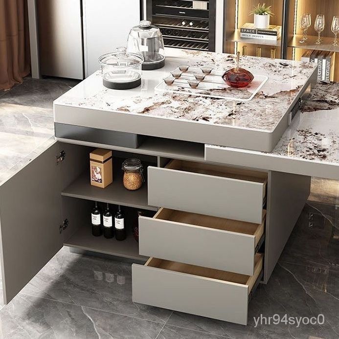 Kitchen Island Dining Table Combination Integrated Retractable Storage ...