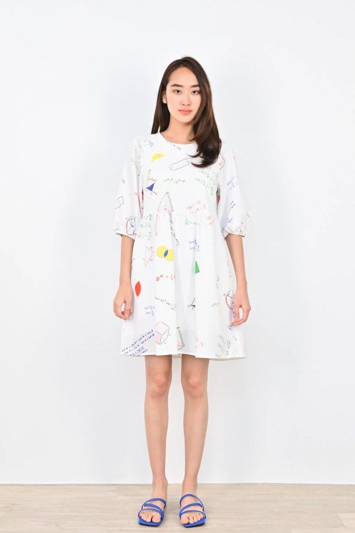 All Would Envy Maths Sleeved Dress in White - S, Women's Fashion ...