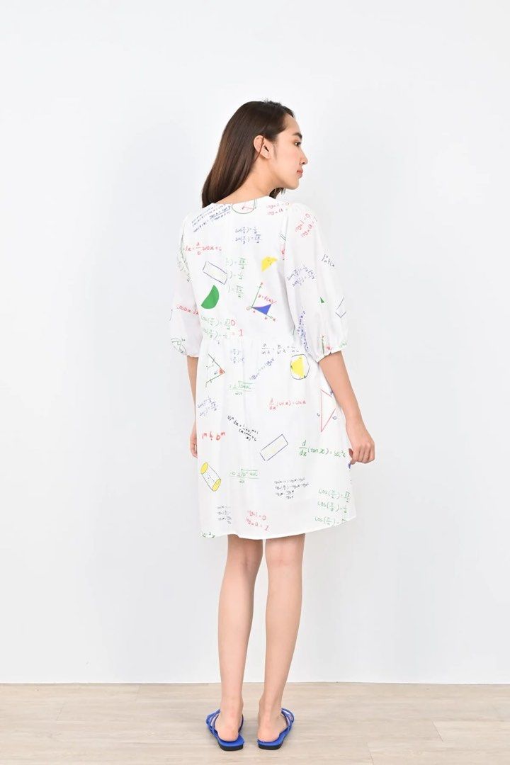 All Would Envy Maths Sleeved Dress in White - S, Women's Fashion ...