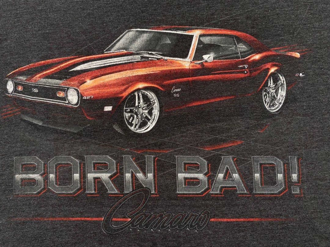 CAR TEE Newport Blue Official GM Charcoal GREY “Born Bad” Camaro XLARGE ...