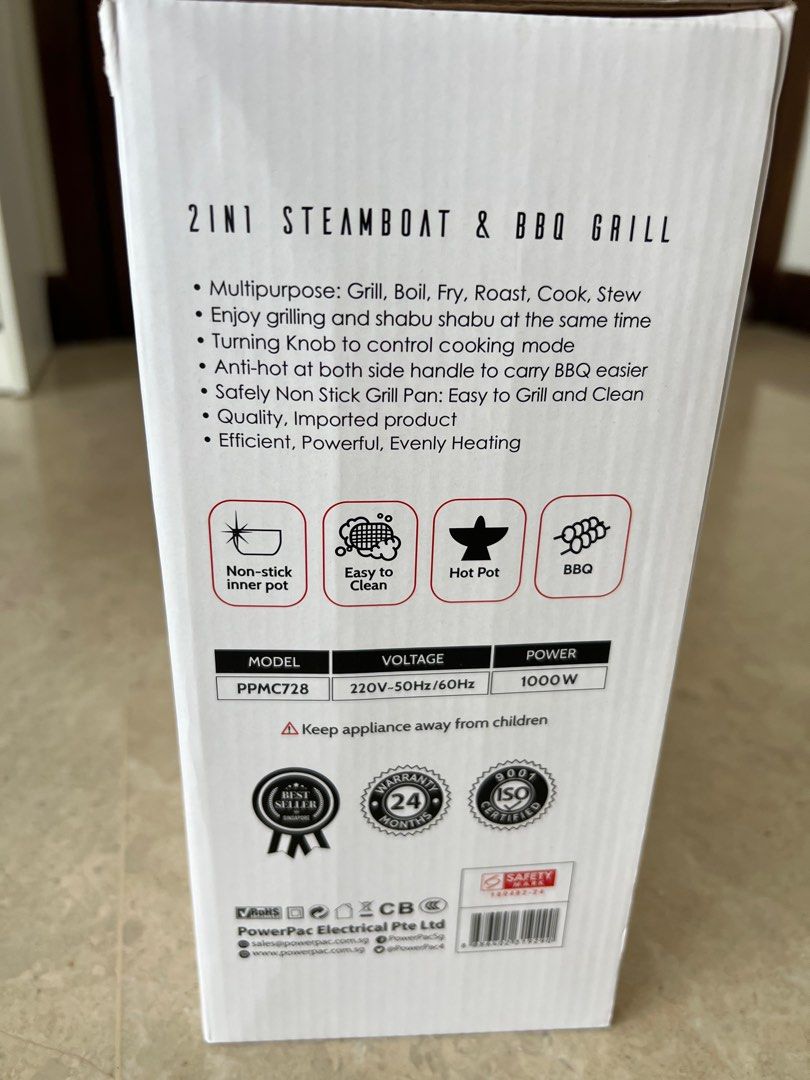 PowerPac 2in1 Steamboat BBG Grill Hotpot Shabu, TV & Home Appliances, Kitchen Appliances, BBQ ...
