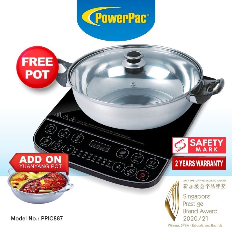 PowerPac Steamboat Induction Cooker with Stainless Steel Pot (PPIC887 ...
