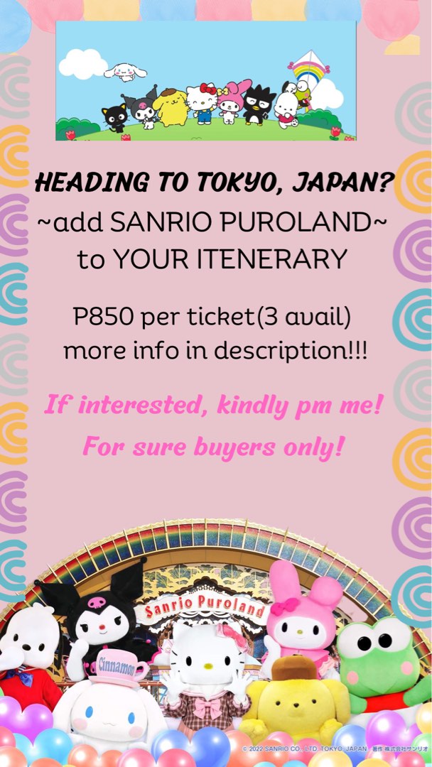 Sanrio Puroland TICKETS, Tickets & Vouchers, Local Attractions ...