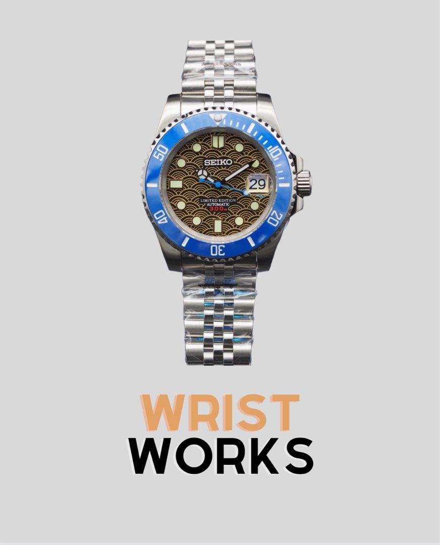 SEIKO MOD BLUE & GOLD JAPANESE WAVES 40MM, Men's Fashion, Watches ...