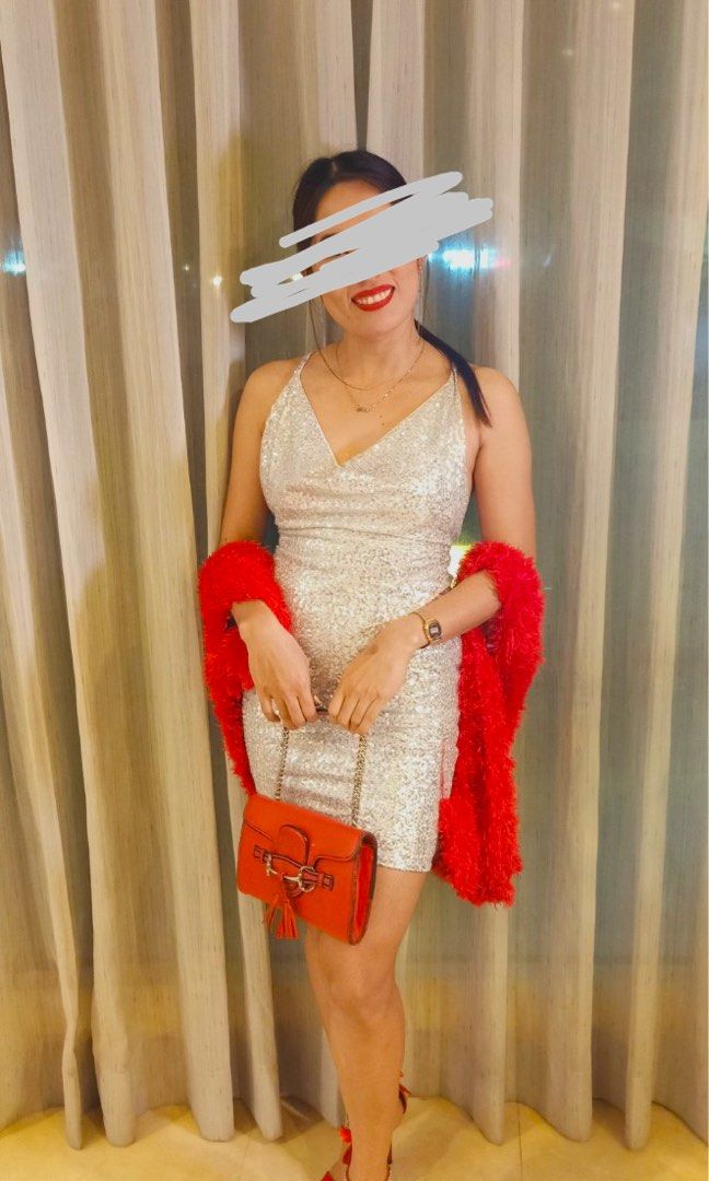 Cowl neck/Sequin/Shimmering/Sparkling cocktail Dress, Women's Fashion ...