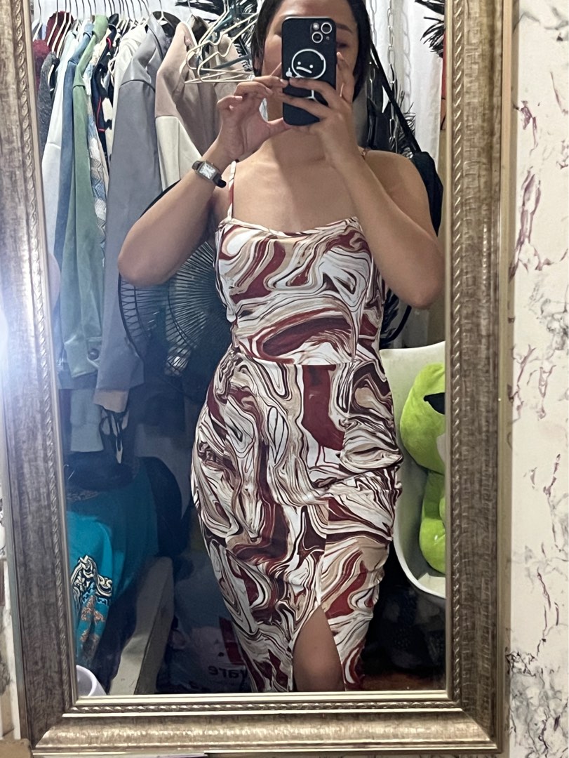 SHEIN Marble Print Slit Thigh Bodycon Maxi Split Dress, Women's Fashion, Dresses & Sets, Dresses ...