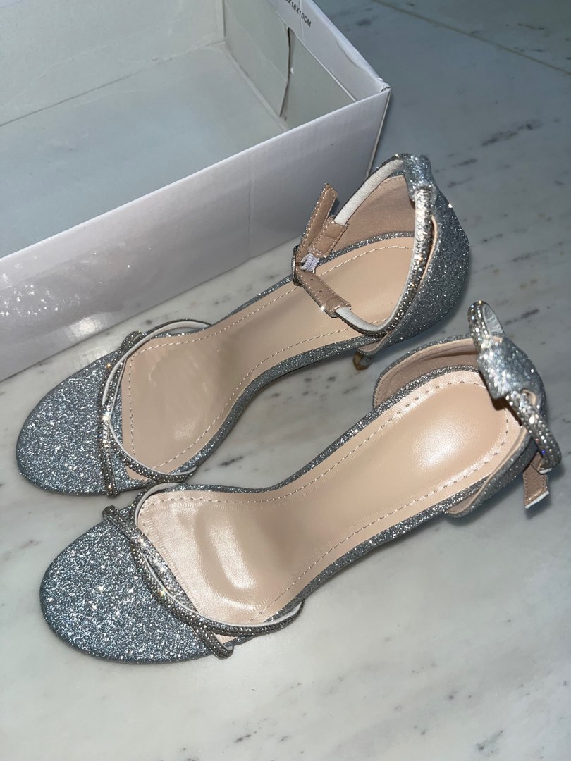 silver sparkly heels stilettos dinner grad wedding, Women's Fashion ...