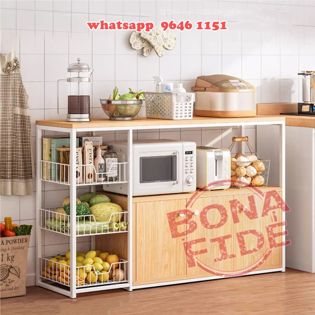 廚房座地多層置物架 [SR57-51] 收納架/茶水架/儲物櫃 Kitchen Rack 網籃設計 升級帶櫃門, 傢俬＆家居, 浴室、廚房用品 ...