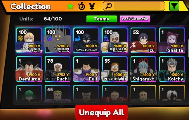 Unique Guts & Unique Shiny Lancer | Anime Adventures Account [ROBLOX ...