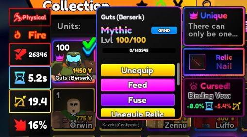 Unique Guts & Unique Shiny Lancer | Anime Adventures Account [ROBLOX ...