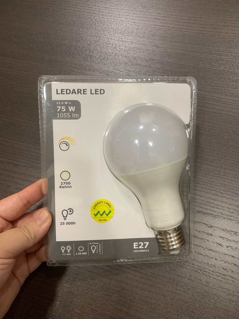 (URGENT) IKEA LEDARE LED E27, Furniture & Home Living, Lighting & Fans ...