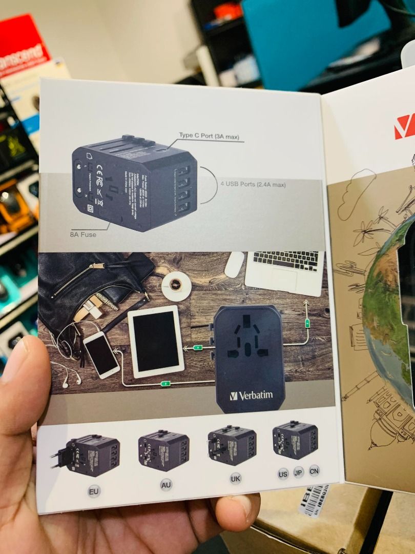Verbatim 5-Ports Universal Travel Adapter Type-C USBA Surge Protection ...