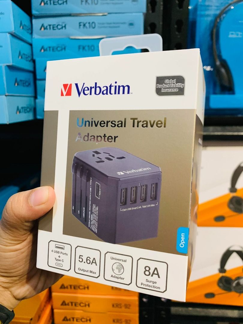 Verbatim 5-Ports Universal Travel Adapter Type-C USBA Surge Protection ...