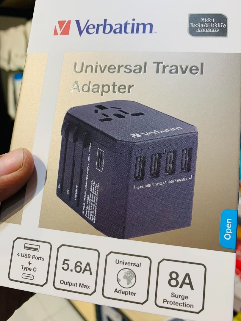 Verbatim 5-Ports Universal Travel Adapter Type-C USBA Surge Protection ...