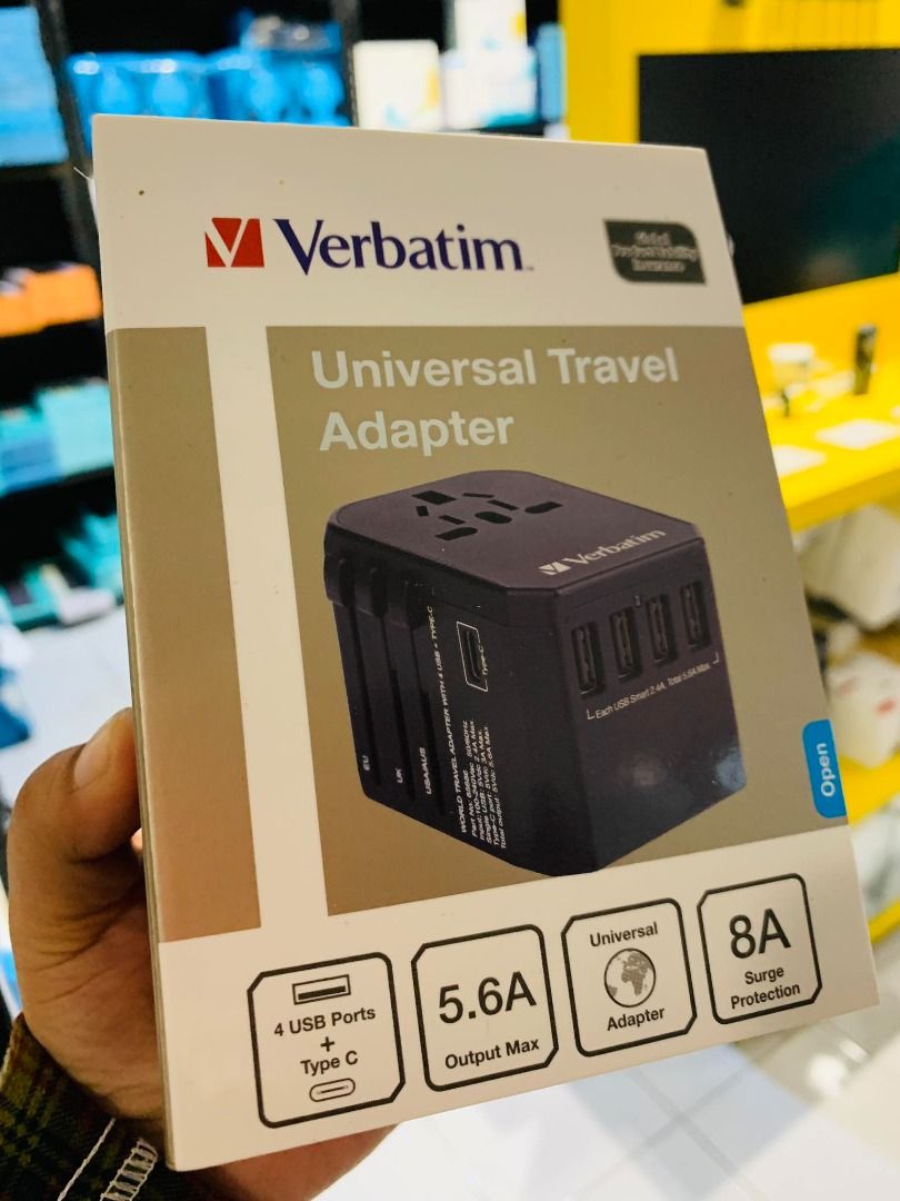Verbatim 5-Ports Universal Travel Adapter Type-C USBA Surge Protection ...