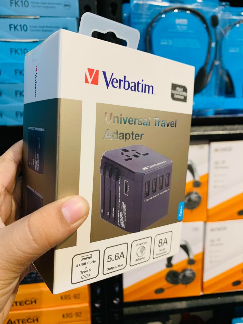Verbatim 5-Ports Universal Travel Adapter Type-C USBA Surge Protection ...