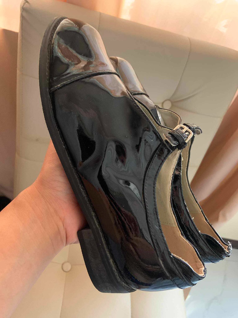 WET LOOK LEATHER BLACK SHOES, Women's Fashion, Footwear, Loafers on ...