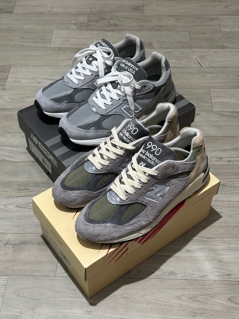 100% Authentic New Balance 993 Grey & 990 v2 Olive Grey Marblehead ...