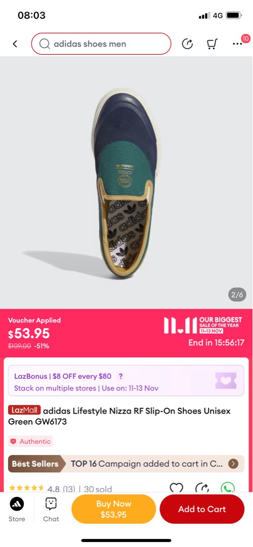 Adidas Nizza RF slip on shoes (US6), Men's Fashion, Footwear, Casual ...