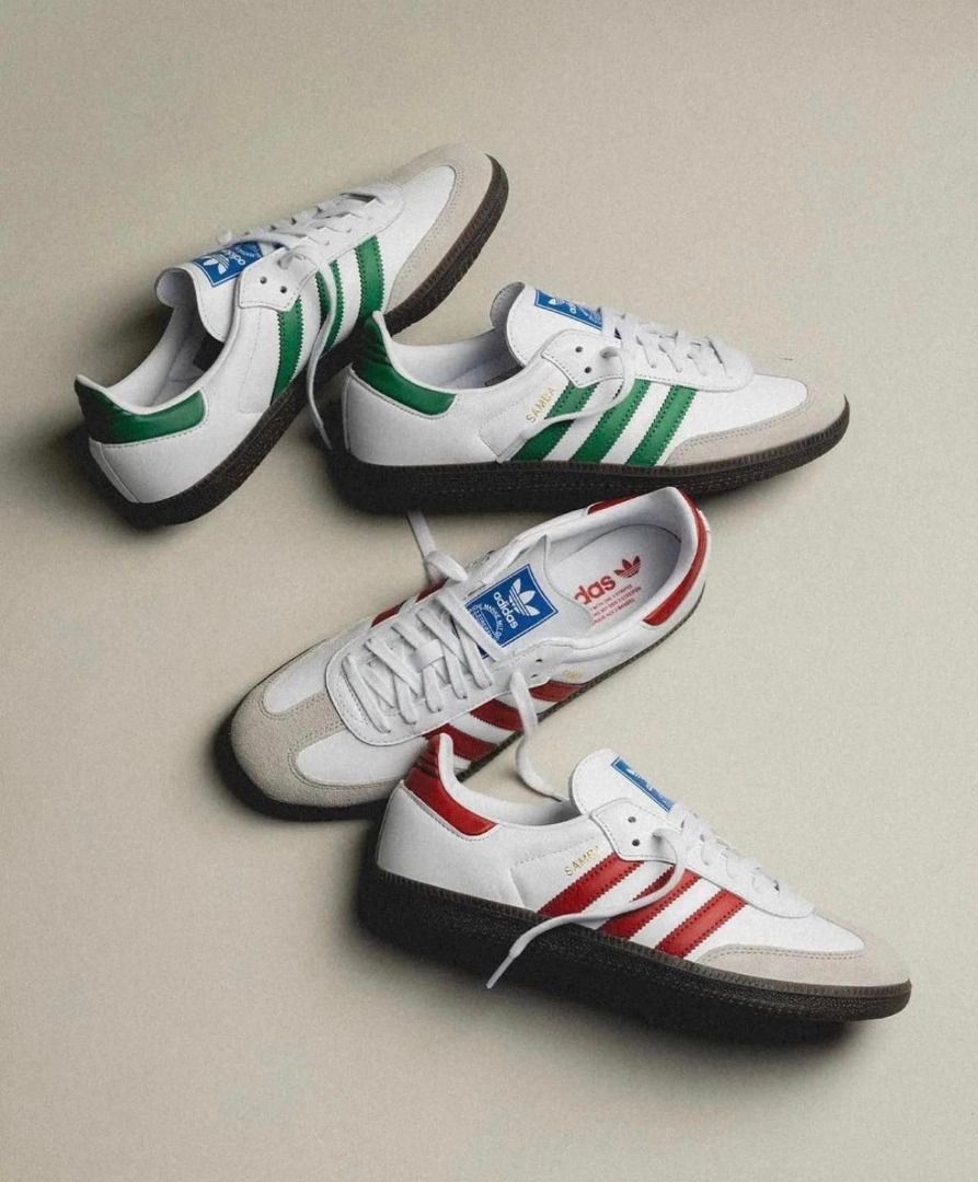 Adidas Samba OG Green/Red Stripes, Women's Fashion, Footwear, Sneakers ...
