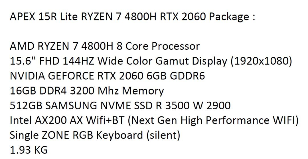 Aftershock APEX 15R Lite Laptop, Computers & Tech, Laptops & Notebooks ...