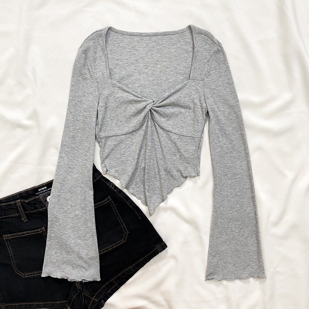 Auth Shein Gray Longsleeve Top, Women's Fashion, Tops, Blouses on Carousell