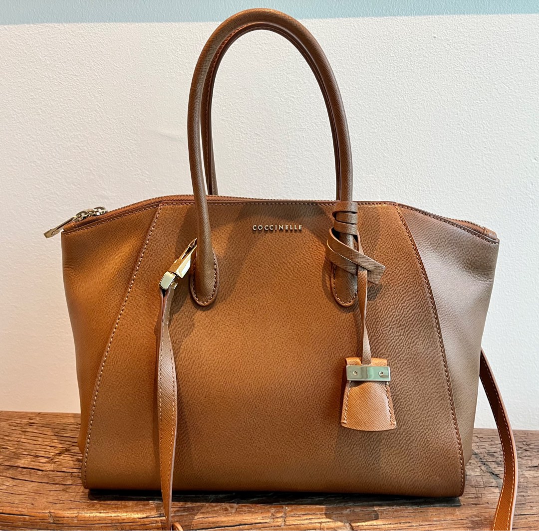Authentic Coccinelle Leather Top Handle Tan Bag, Luxury, Bags & Wallets ...