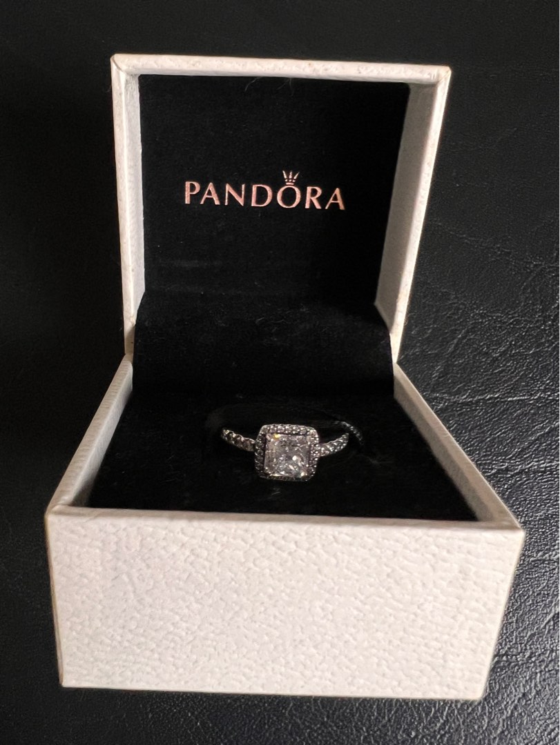 Authentic Pandora Square Sparkle Halo Ring, Women's Fashion, Jewelry ...