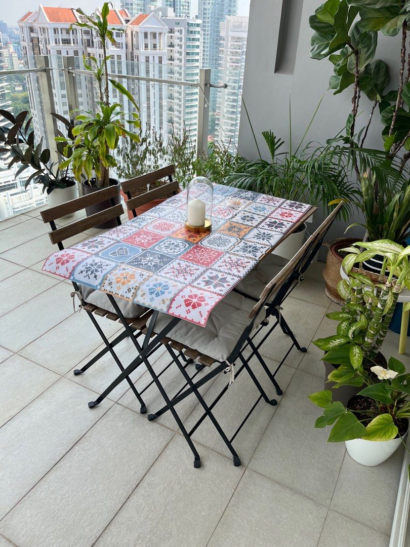 Balcony table and chair, Furniture & Home Living, Outdoor Furniture on ...