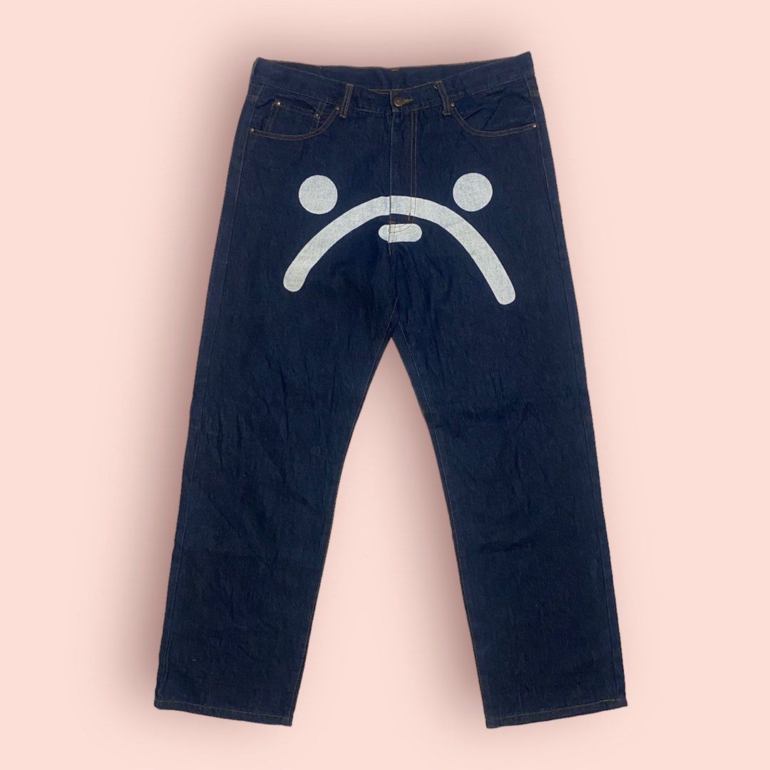 Bape Sad Face Pants, Men's Fashion, Bottoms, Jeans on Carousell