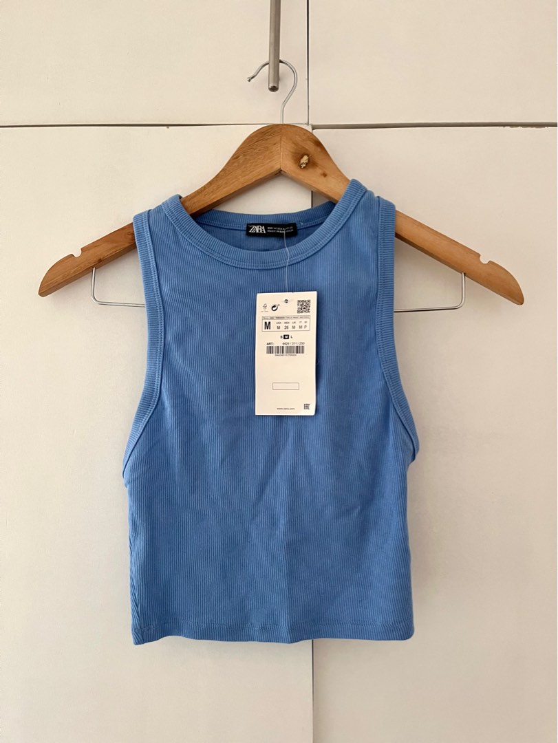 Blue ribbed tank top, Women's Fashion, Tops, Sleeveless on Carousell