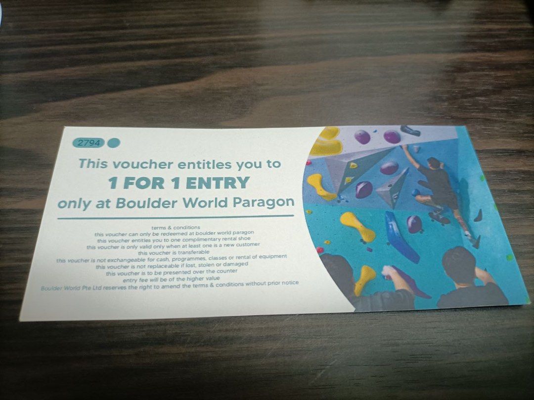 Boulder World 1 for 1 Voucher, Tickets & Vouchers, Vouchers on Carousell