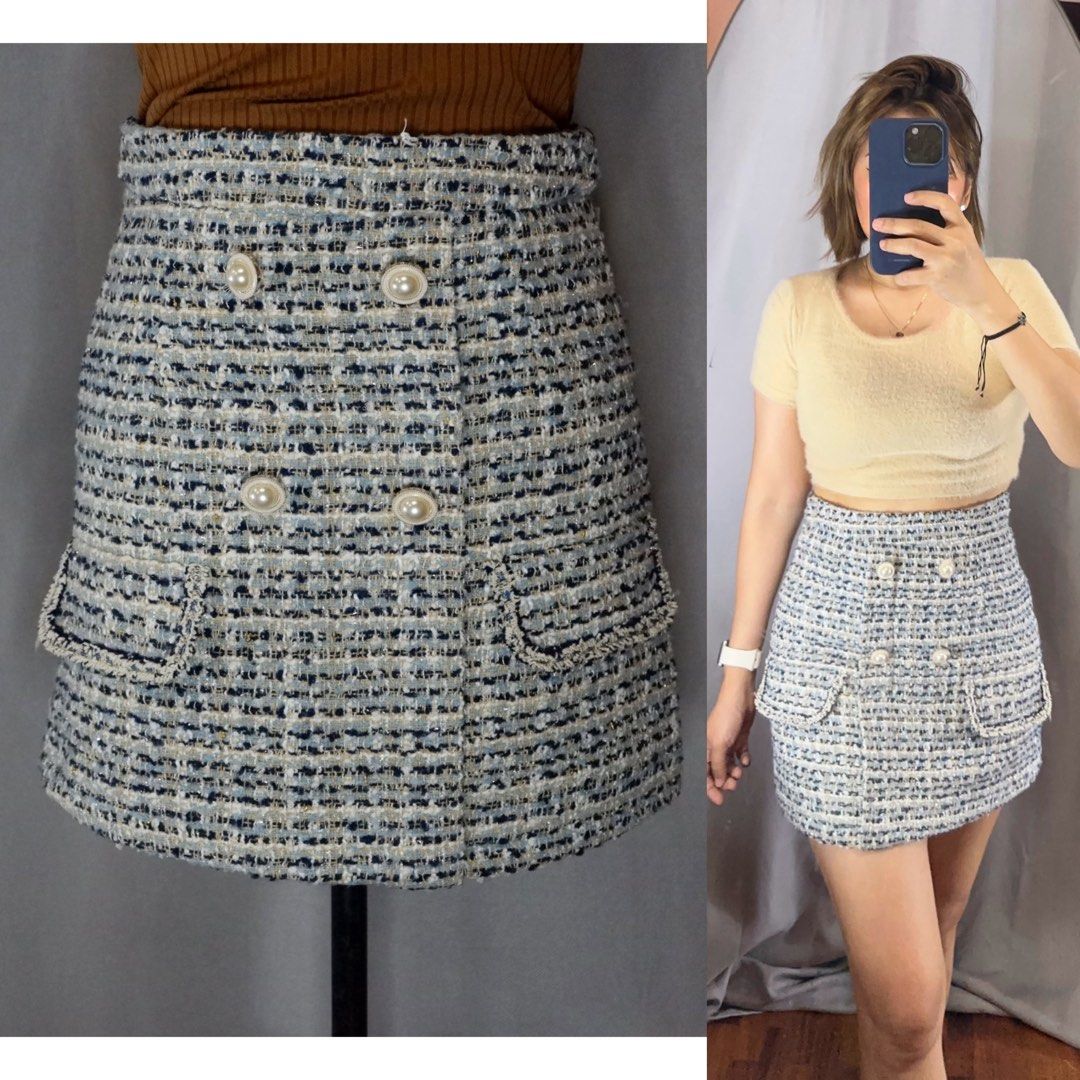 Brandnew Tweed Korean Skirt, Women's Fashion, Bottoms, Skirts on Carousell